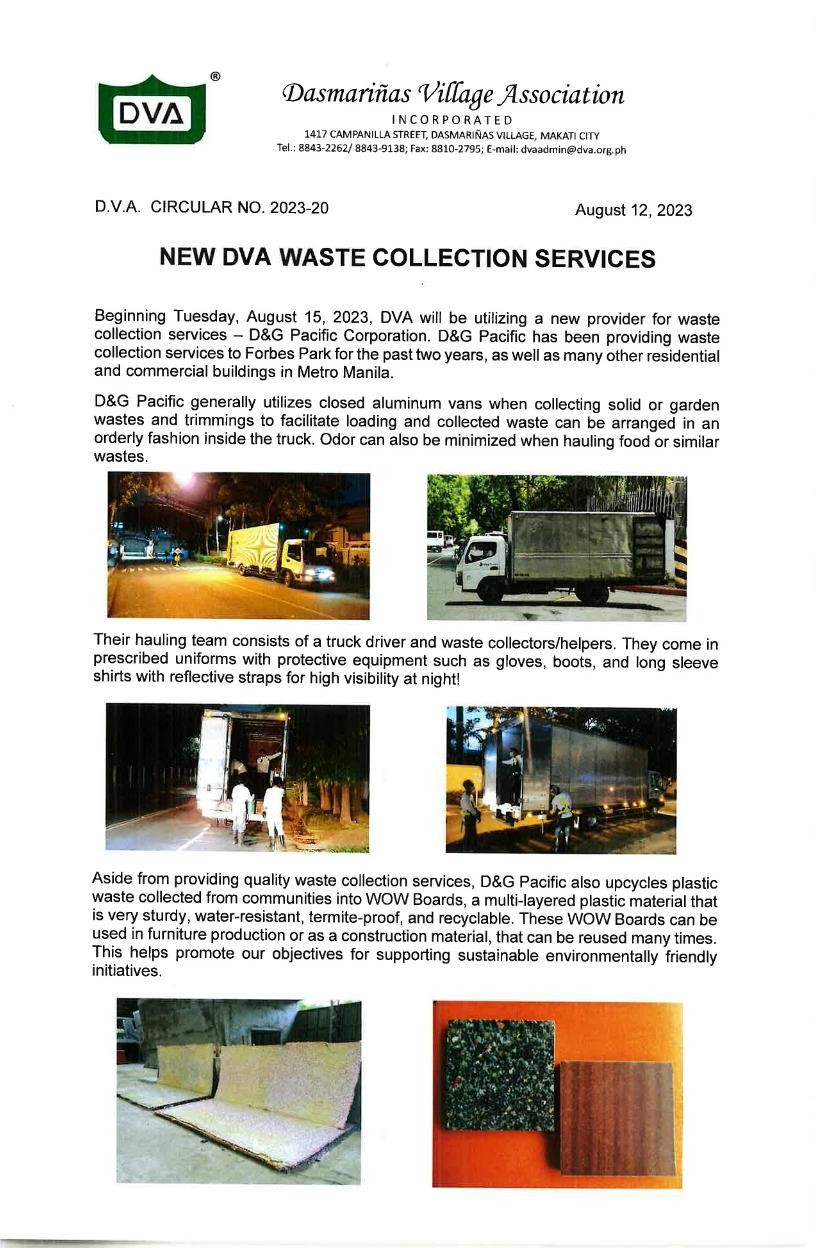Circular 2023-20 – New DVA Waste Collection Services - Dasmariñas Village