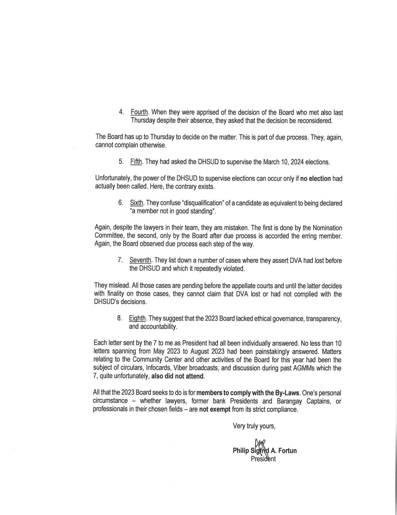 Message from DVA President Atty. Philip Sigfrid Fortun - Dasmariñas Village