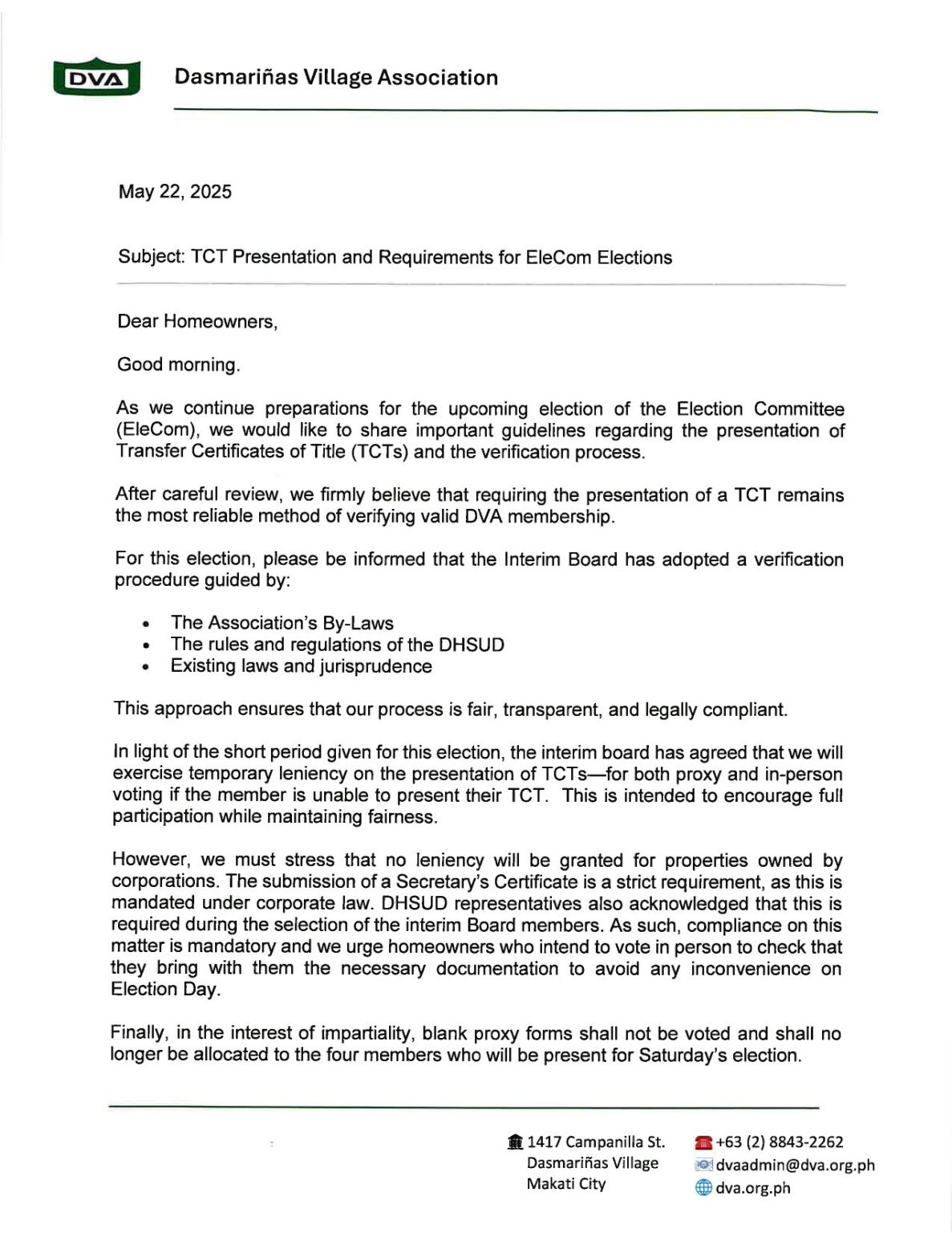 Notice on TCT Presentation and Requirements for Election of Election ...